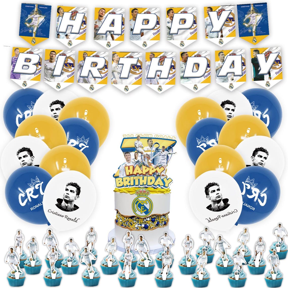 Real Madrid Cristiano Ronaldo Birhthday Party Supplies. Cake Topper ...