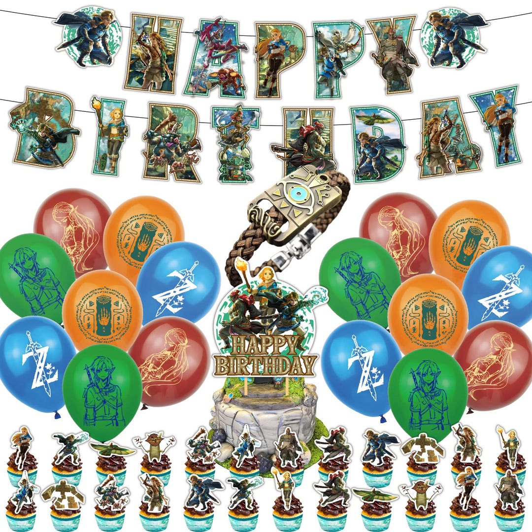 Zelda Birthday Party Supplies. Cake Topper, Banner. Balloons for Fans ...