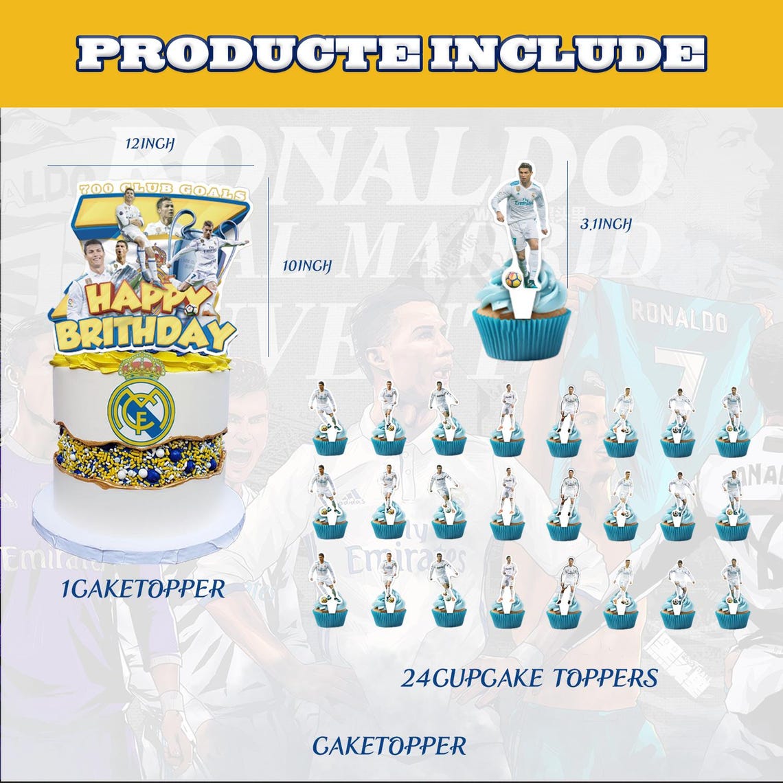 Real Madrid Cristiano Ronaldo Birhthday Party Supplies. Cake Topper ...