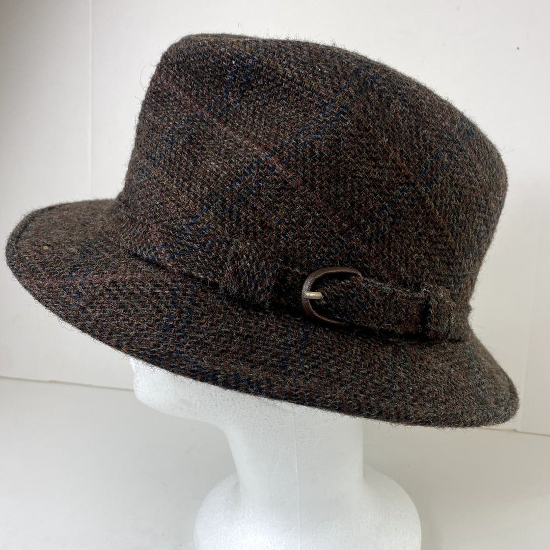 VTG Kangol Design 100% Wool Brown Tweed Fedora Bucket Hat Belted Side ...