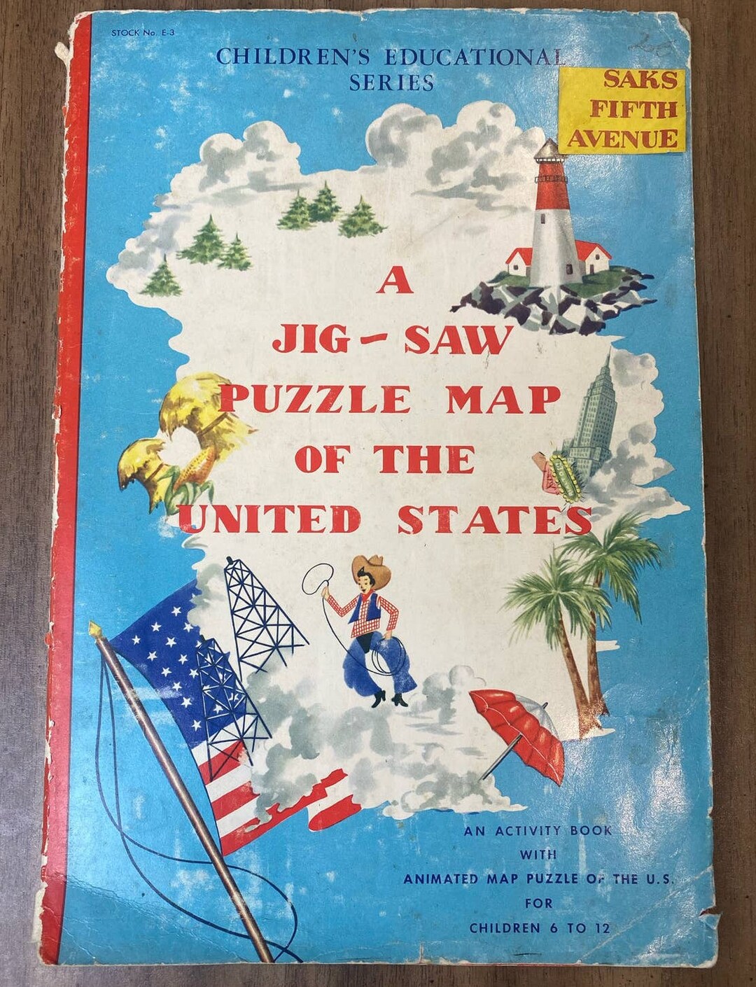VTG Saks Fifth Avenue Jig-saw Puzzle Map of the United States Artcraft ...