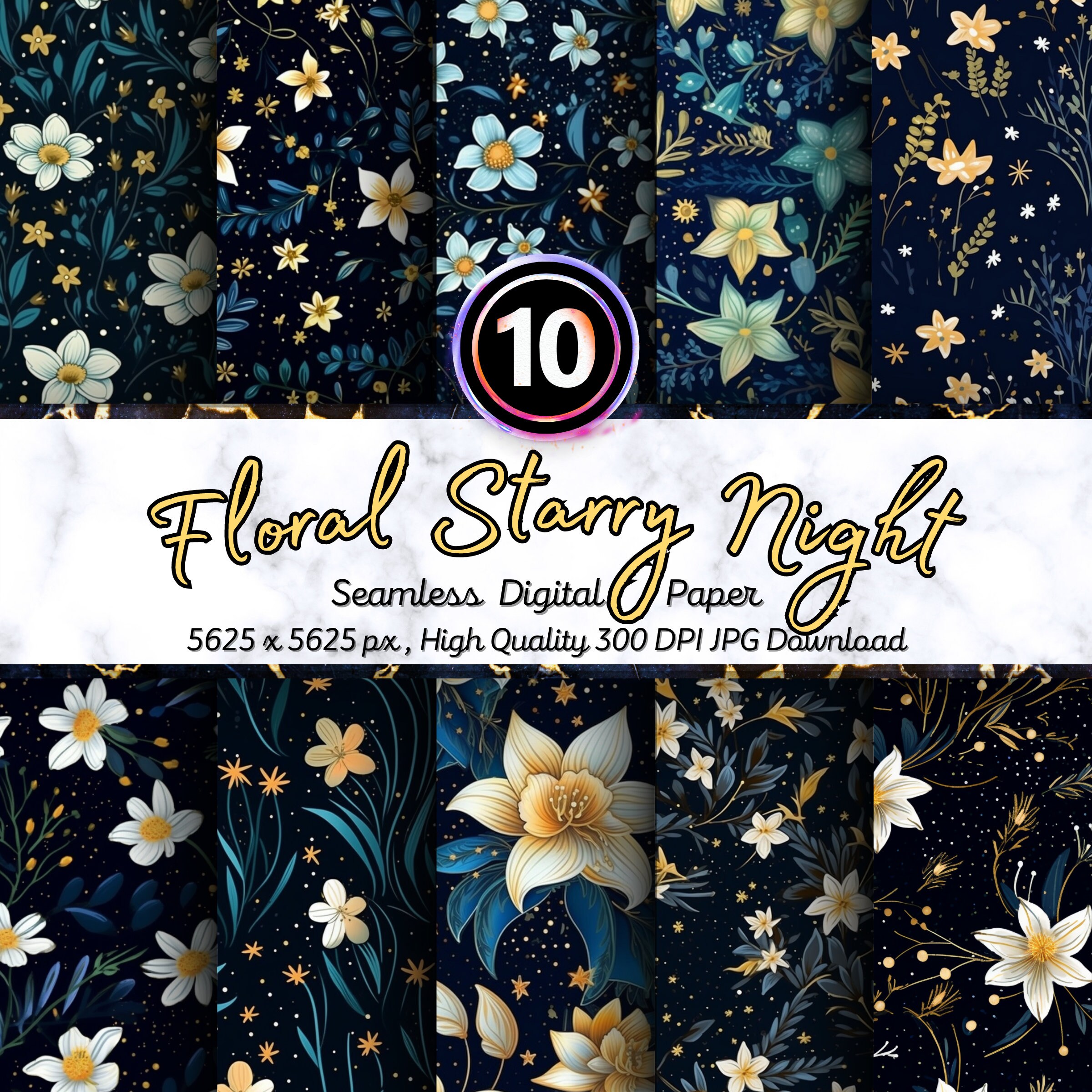 30 Floral Starry Night Digital Paper Pack Digital Pattern - Etsy