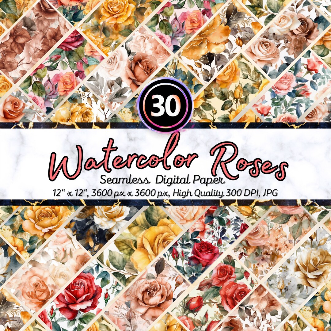 30 Watercolor Rose Patterns Bundle Seamless Digital Paper - Etsy