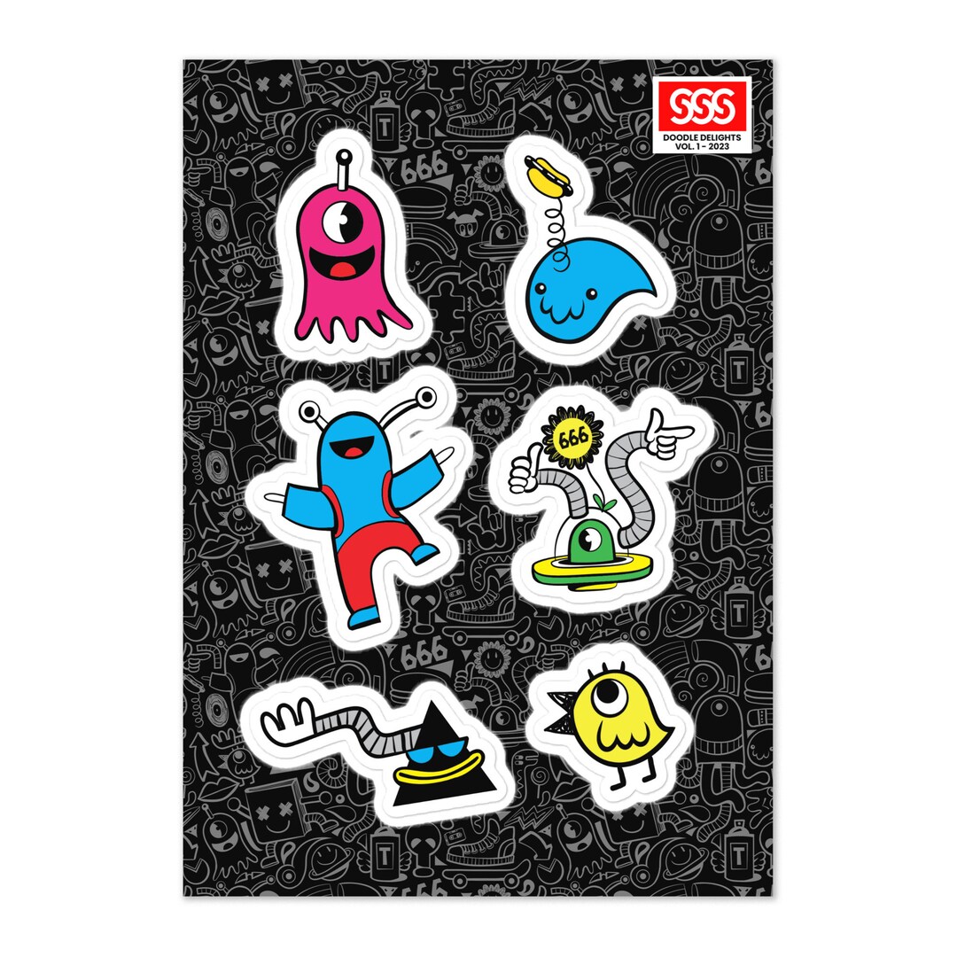 666 - Doodle Delights Vol. 1 - Sticker Sheet (6 Stickers per Sheet) - Etsy