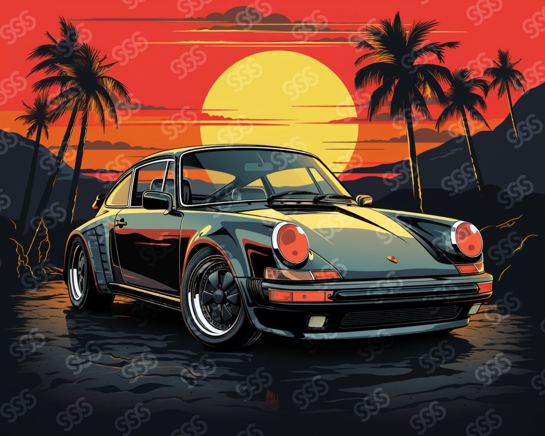 80s Retro Porsche 911 at Sunset High-quality Digital Download Vintage ...
