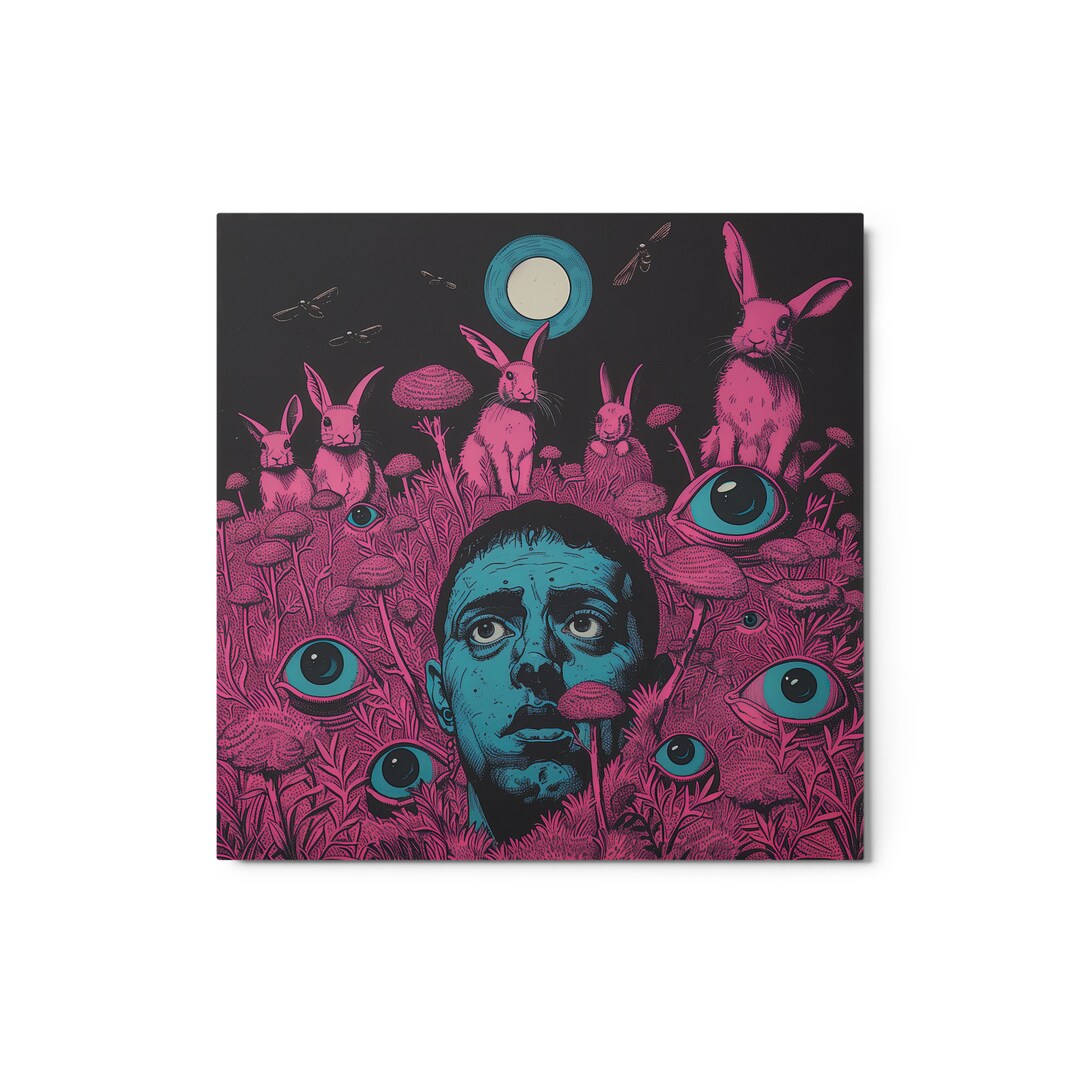 Surreal Garden: Rabbits and Eyes Original Fantasy Metal Art Print - Etsy
