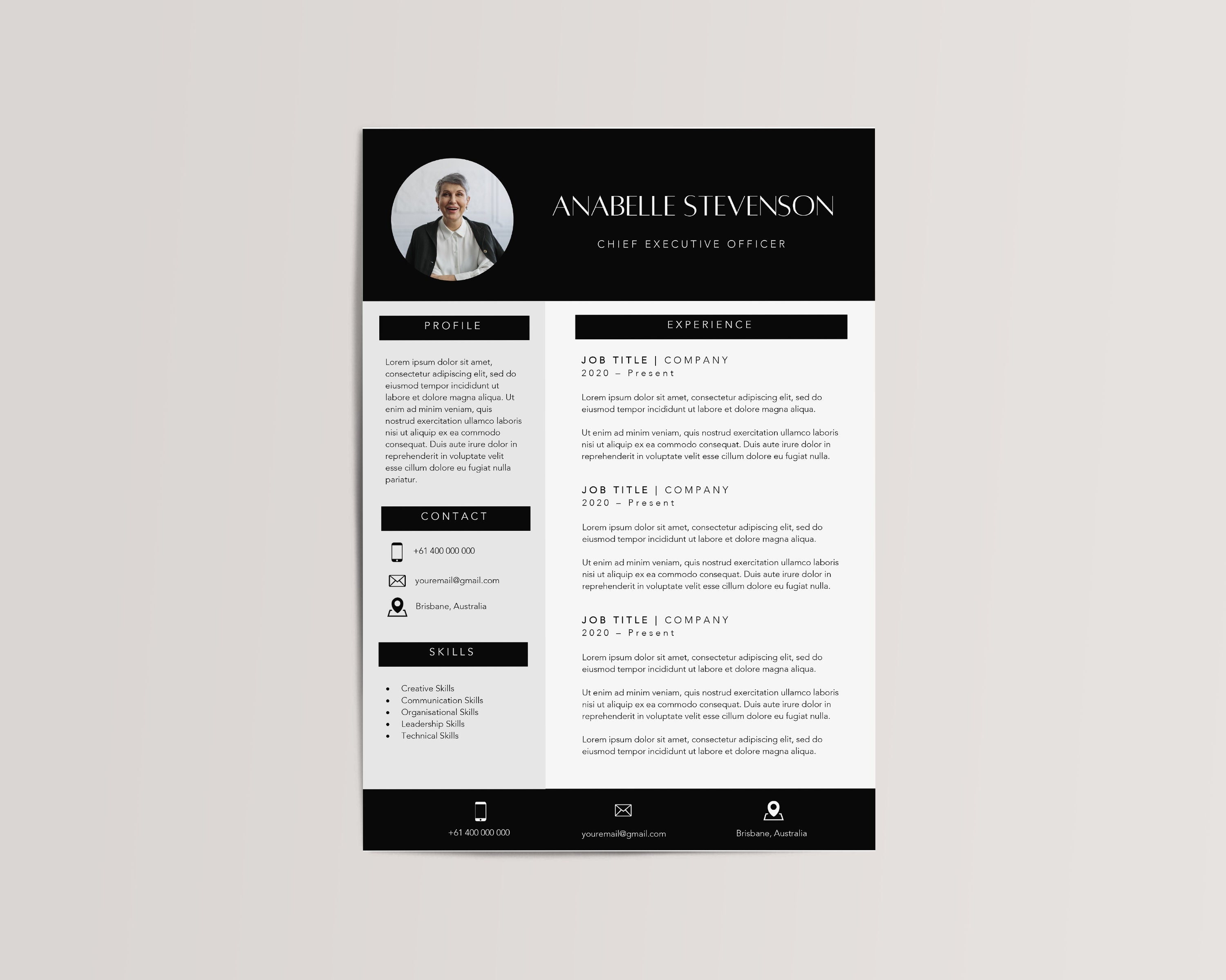 Modèle de CV Modèle de CV Word moderne Modèle de CV exécutif avec photo ...