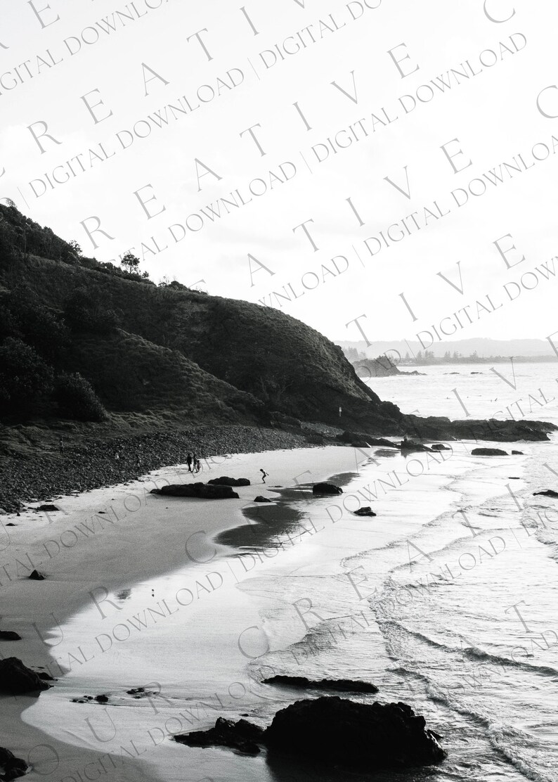 Digital Download | Little Wategos Beach | Byron Bay | Australian Beach Photography | Black and ...