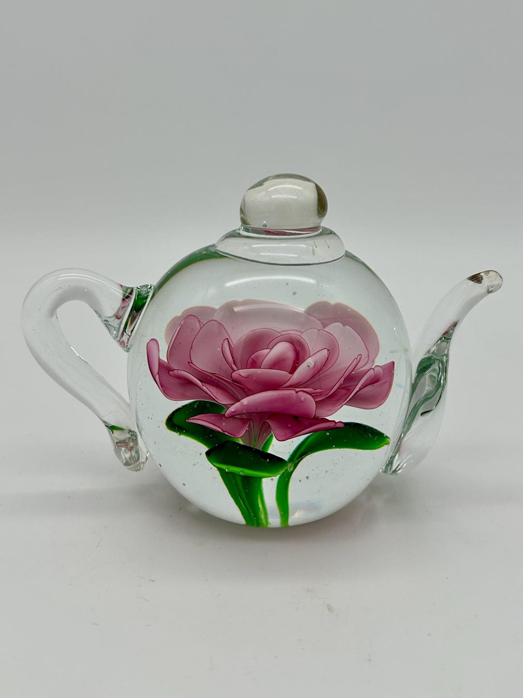 Handblown Pink Lotus Art Glass Teapot Paperweight - Dynasty Gallery - Etsy