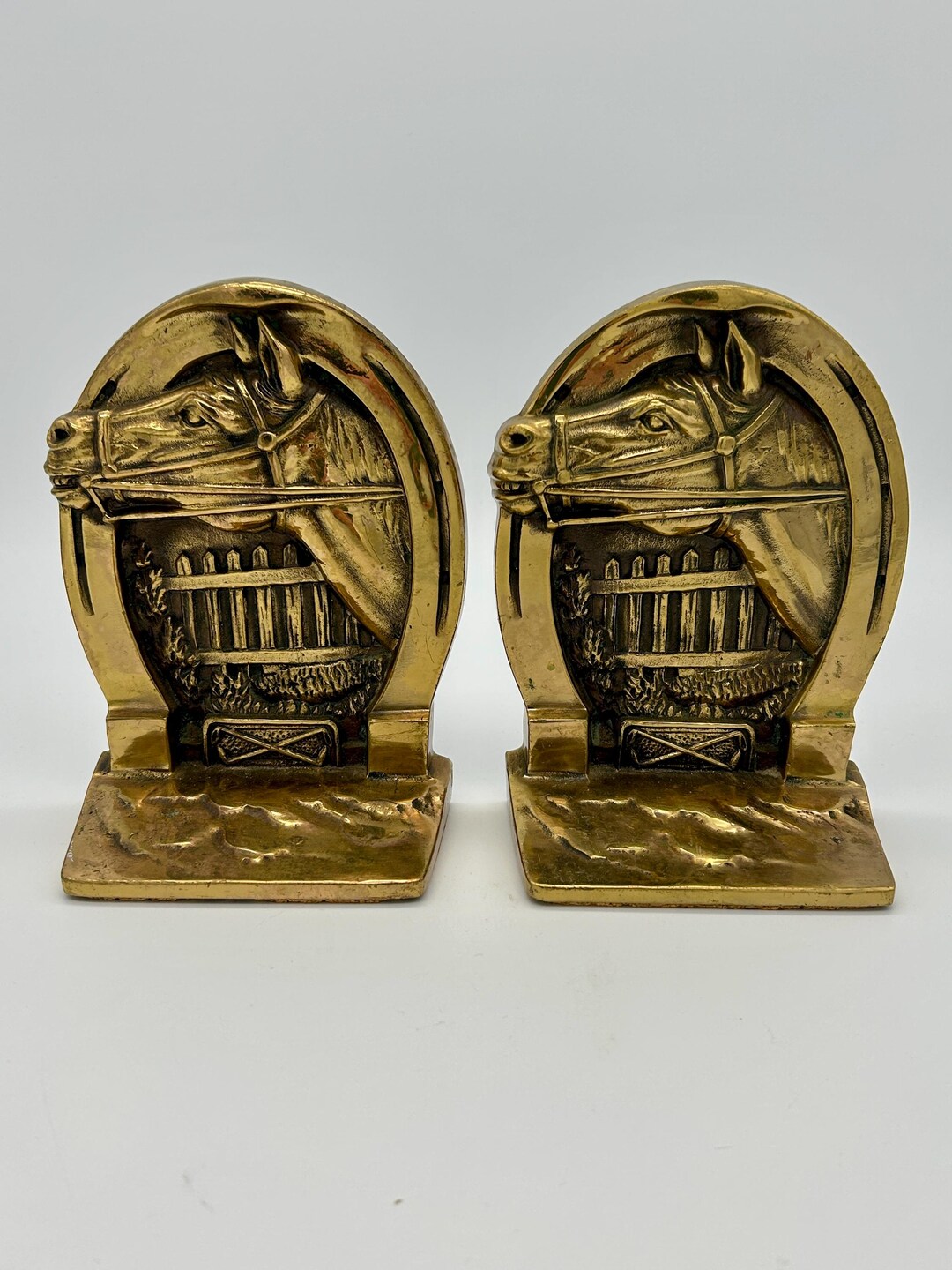 Vintage Solid Brass Horse Head Bookends: Steeplechase Western Decor - Etsy