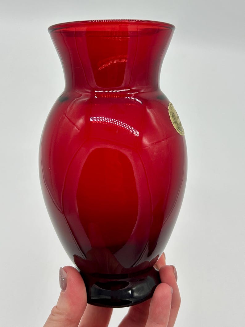 Vintage Anchor Hocking Royal Ruby Glass Vase Pair Foil Stickers USA - Etsy