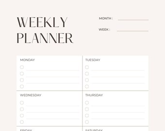 Modern Weekly Meal Planner, Printable Meal Planner, Tan Meal Planner ...