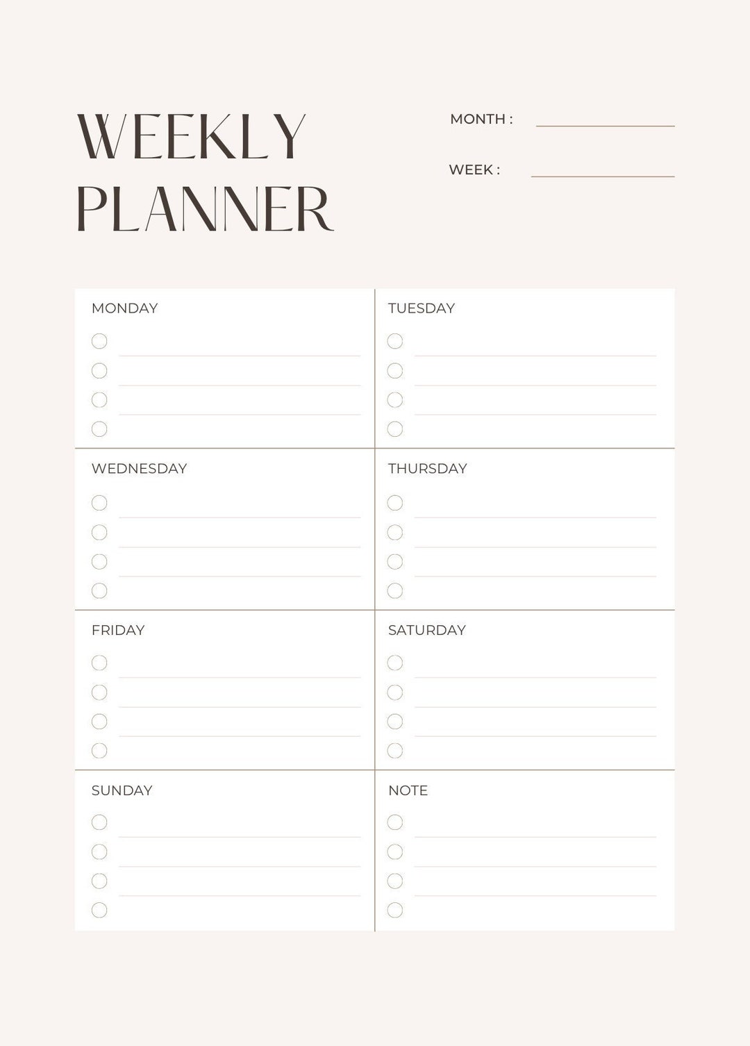 Modern Weekly Planner Printable PDF - Etsy