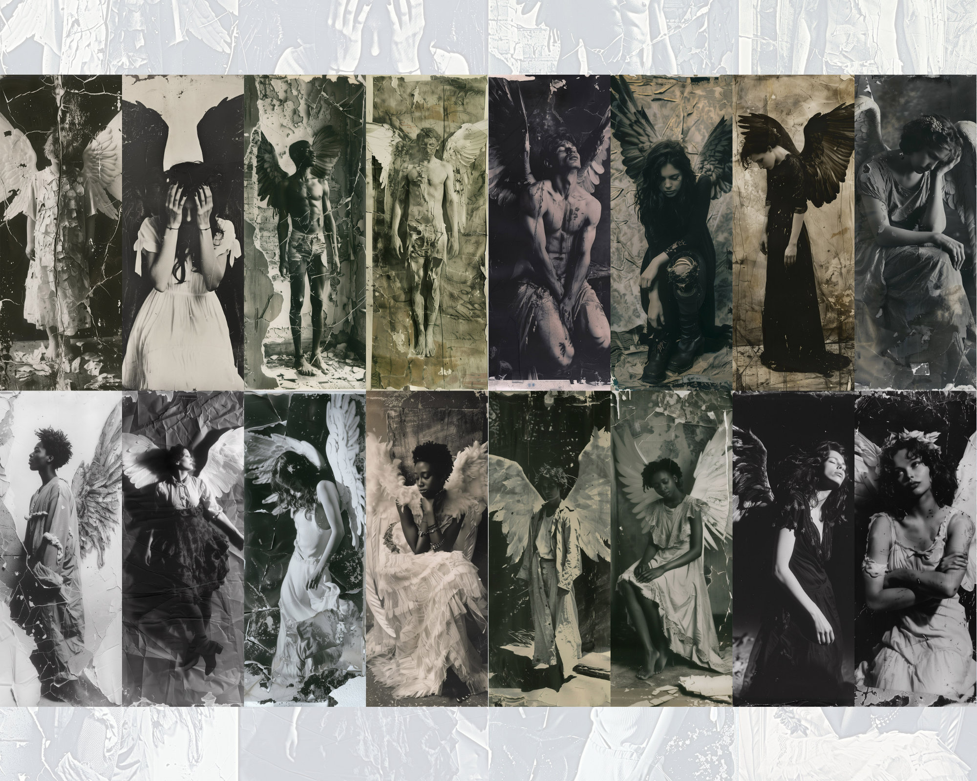 Dark Grungy Angels Tall Skinny / B&W Angel Junk Journal / Distressed Angels Scrapbook / 80 ...