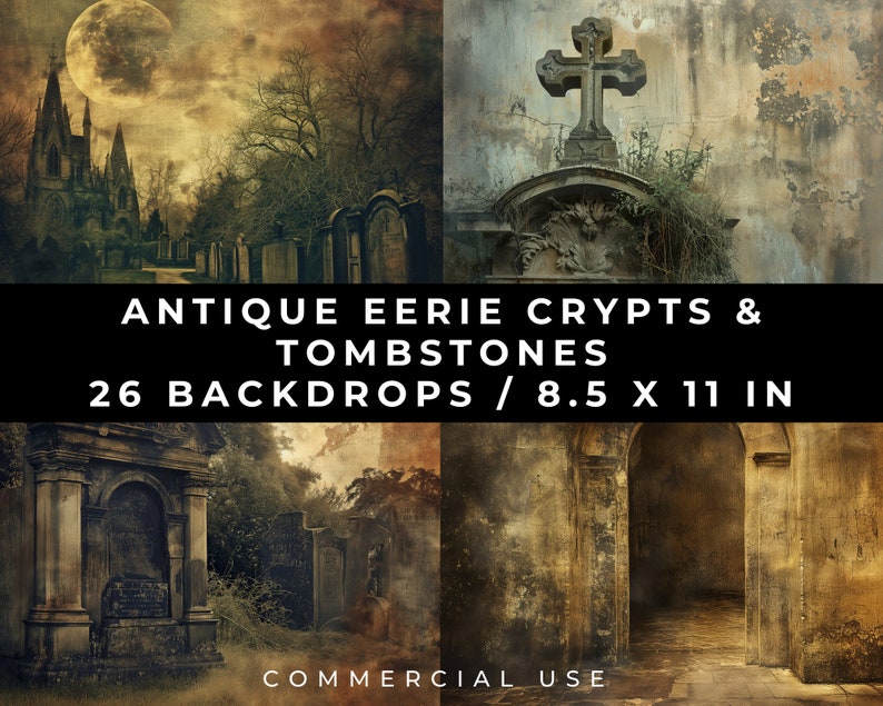 Antique Eerie Crypts & Tombstones / Textured Mixed Media Cemetery ...