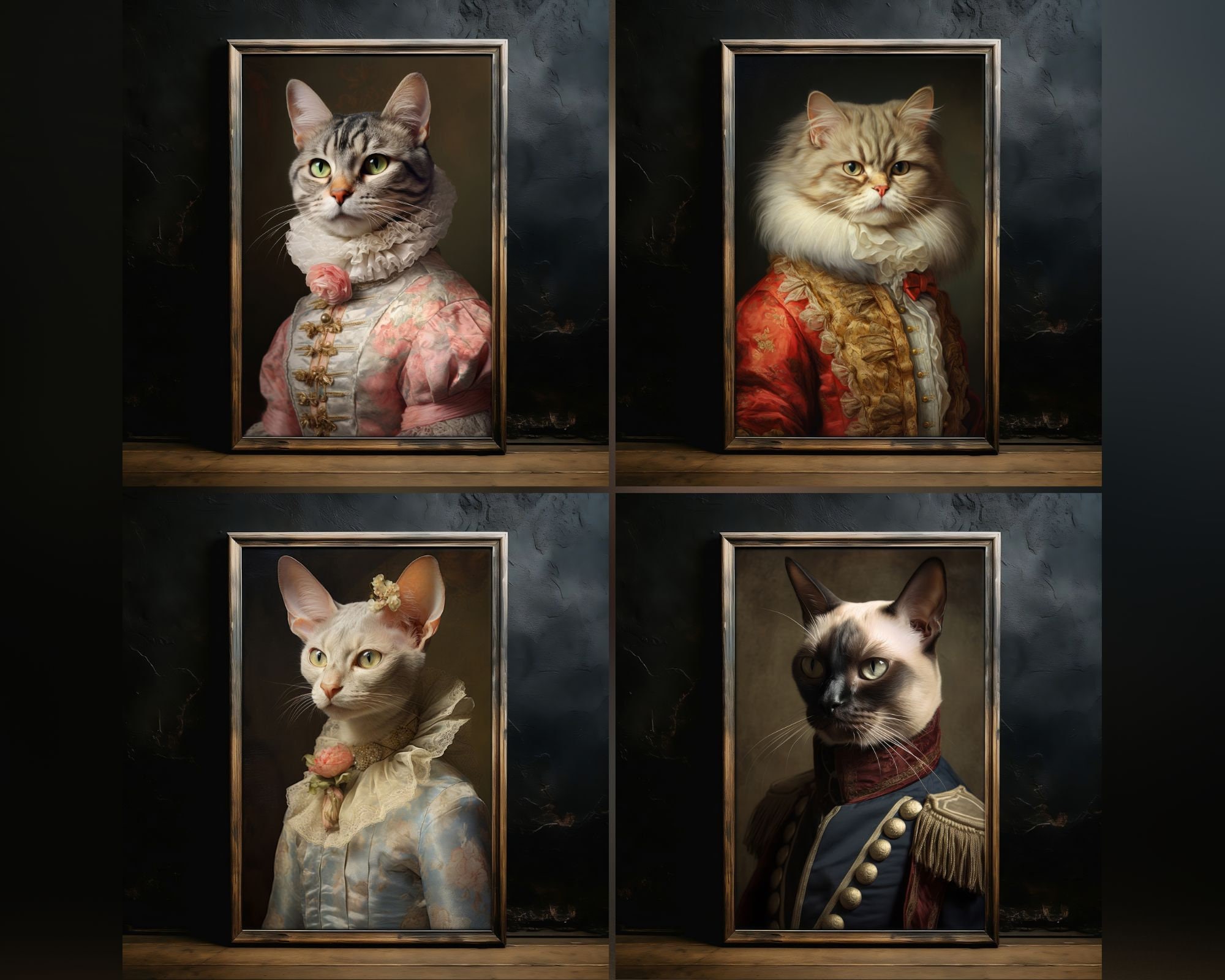Aristocrat Cat Portraits / Renaissance Animal Portrait / Rococo Vintage ...