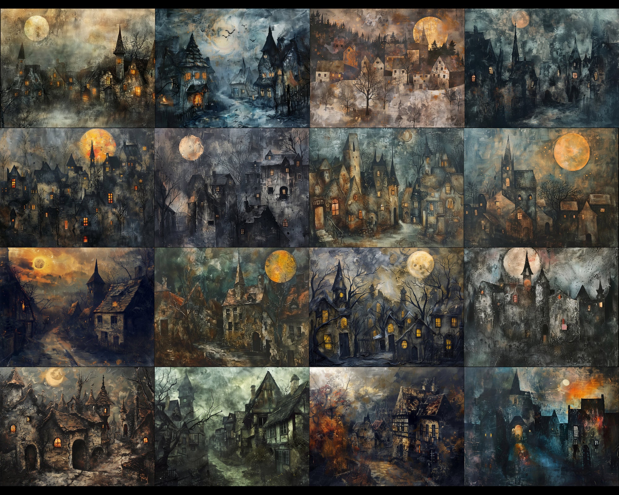Atmospheric Eerie Medieval Village / Textured Painting / Spooky Village ...