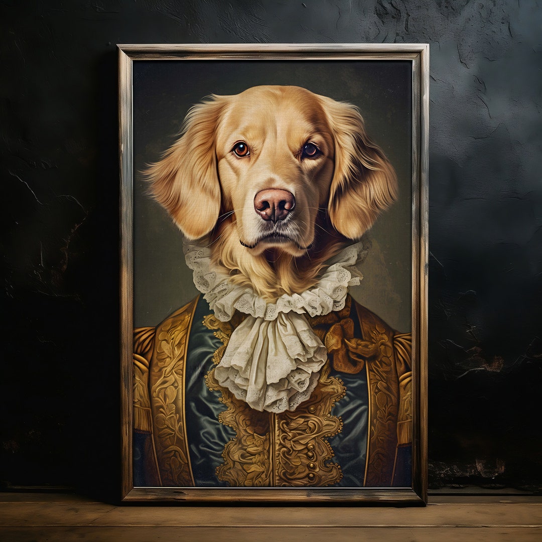 Baroque Golden Retriever Pet Painting / Aristocrat Dog Portrait ...