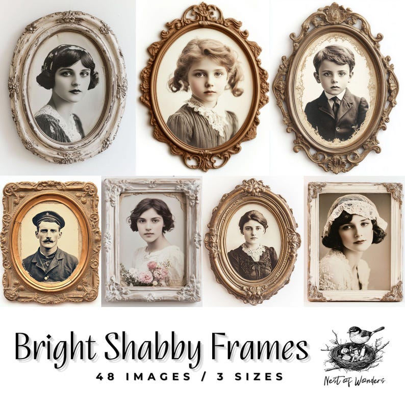 Bright Shabby Photo Frame Collection / Sepia People / Aged Old Portrait ...