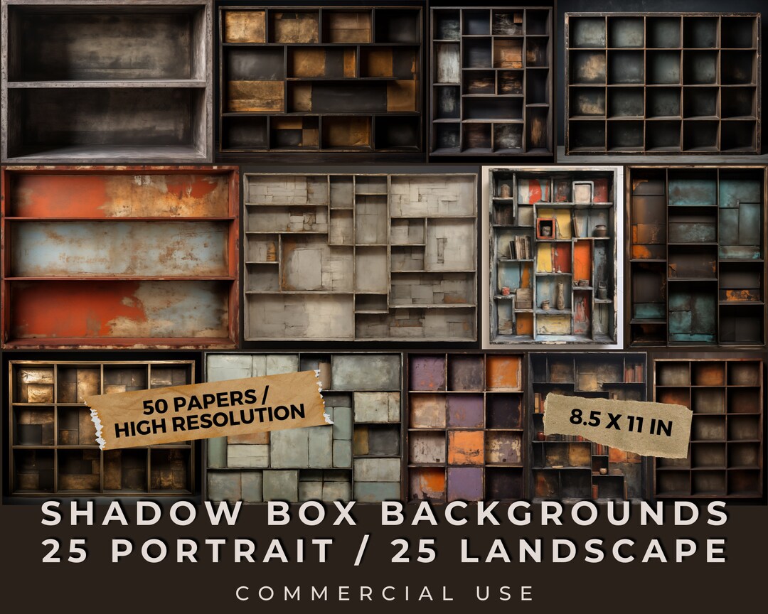 Retro Grunge Shadow Box Set / 50 Digital Backgrounds / Junk Journal Kit ...