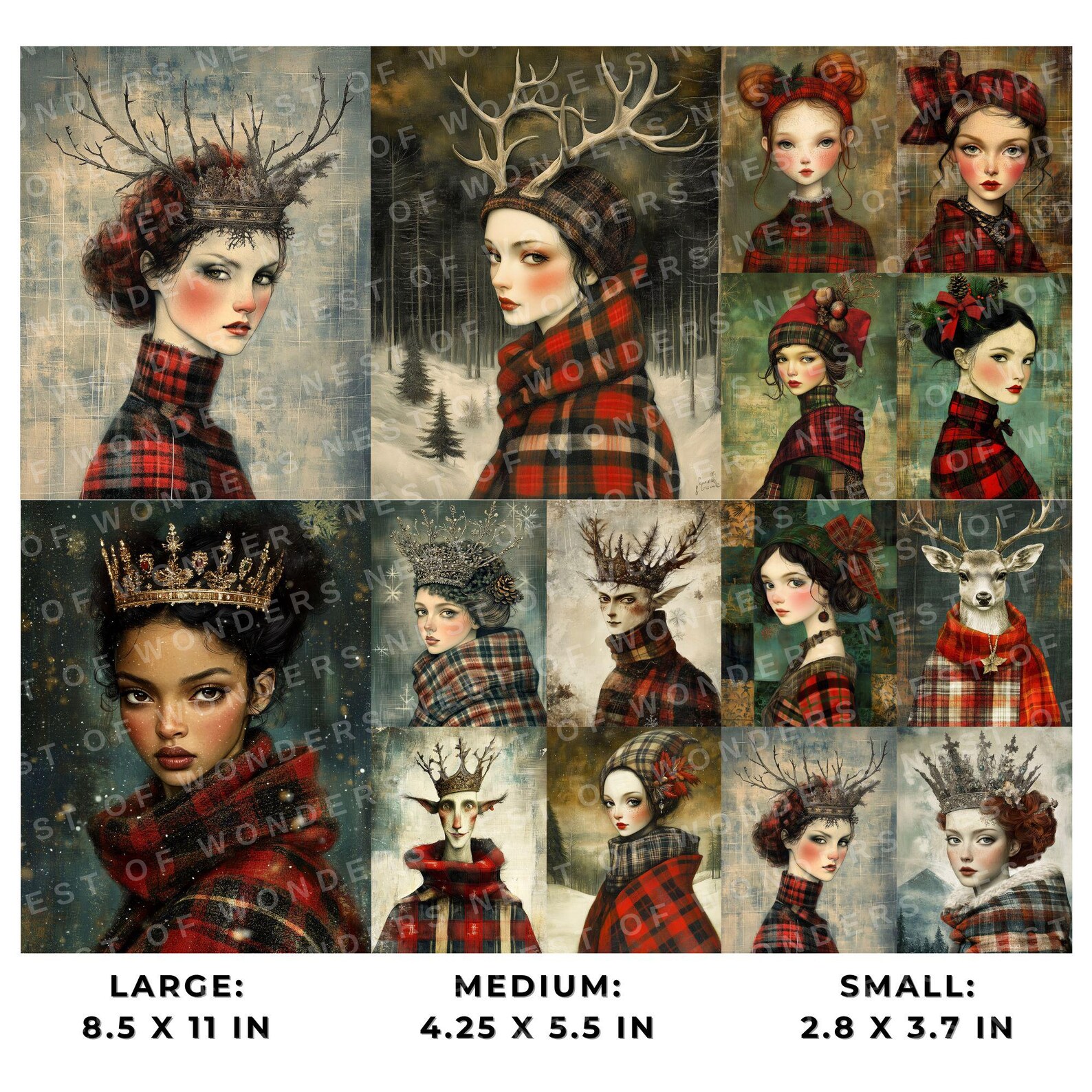 Red Tartan Plaid Creatures / Frosty Forest / Winter Whimsy / Weird ...
