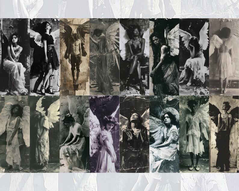Dark Grungy Angels Tall Skinny / B&W Angel Junk Journal / Distressed Angels Scrapbook / 80 ...