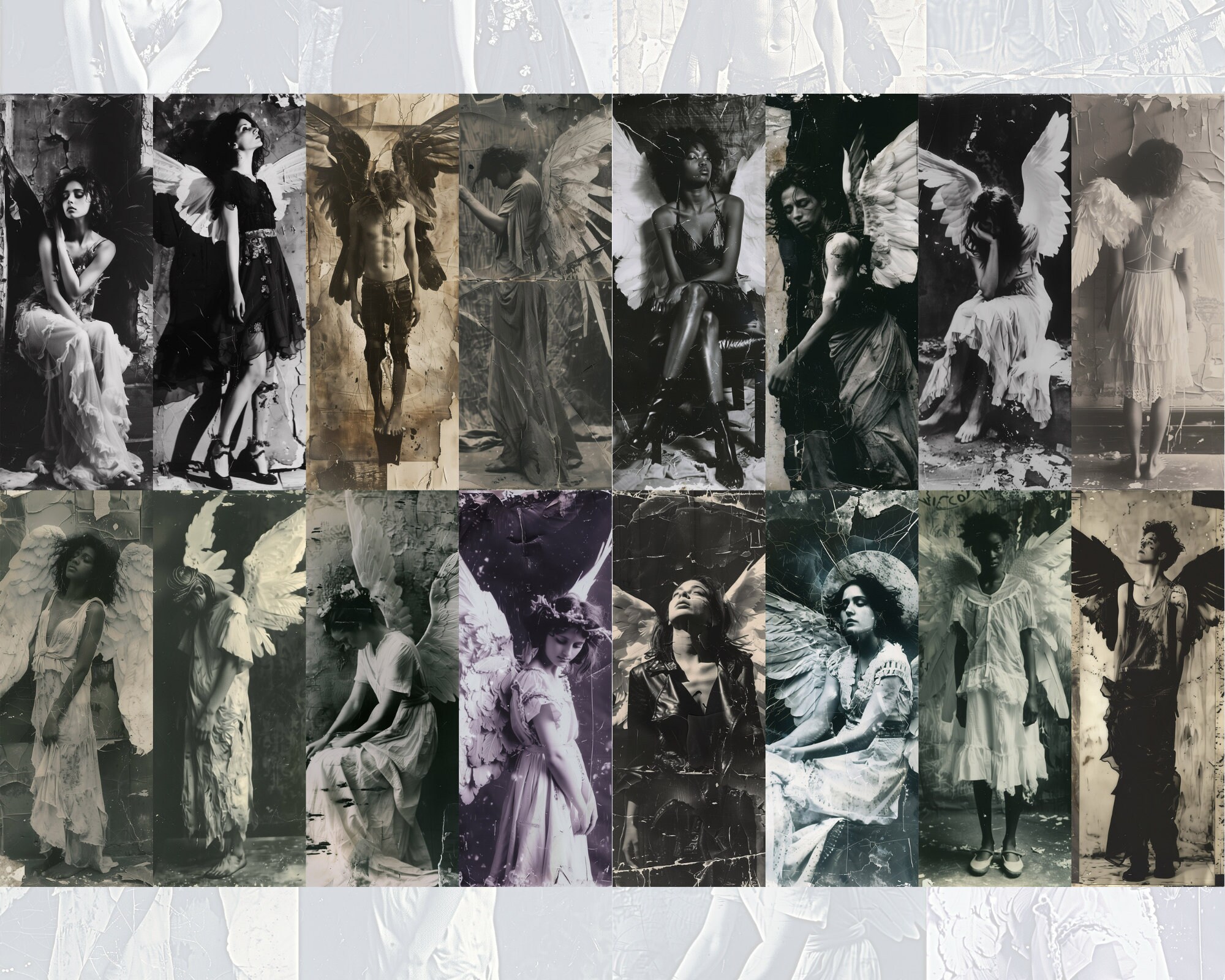 Dark Grungy Angels Tall Skinny / B&W Angel Junk Journal / Distressed Angels Scrapbook / 80 ...