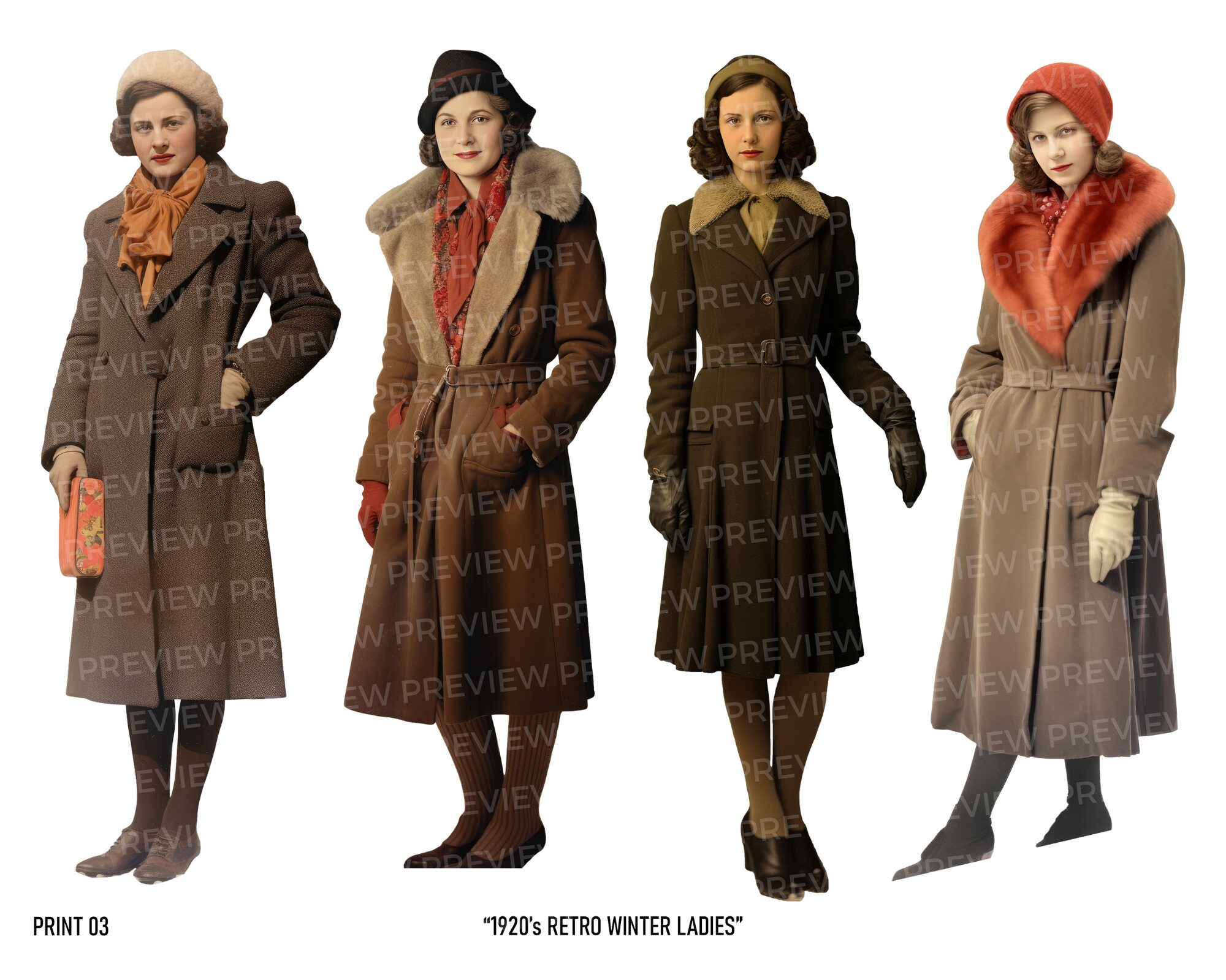 1920's Retro Winter Women / Junk Journal Kit / Digital Scrapbook ...