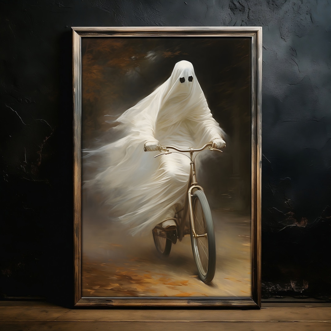 Ghost Riding a Bike / Retro Bicycle / Ghost Cycling / Vintage Poster ...