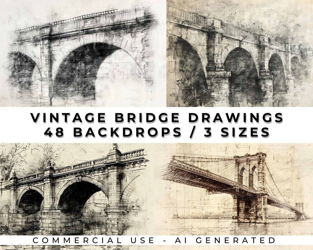 Historic Old Bridge Drawing Sketches: Printable Vintage Bridge Art (48 ...