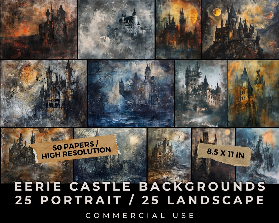 Eerie Castle Digital Paper Set: 50 Spooky Backgrounds (8.5x11 Printable ...
