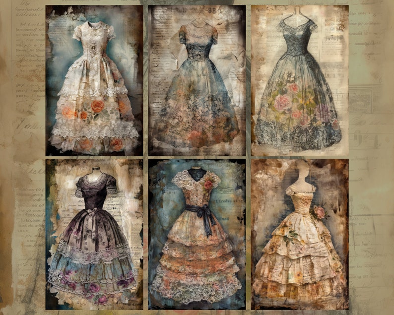 Vintage Gothic Dresses Half Papers Print / Mixed Media / Junk Journal ...