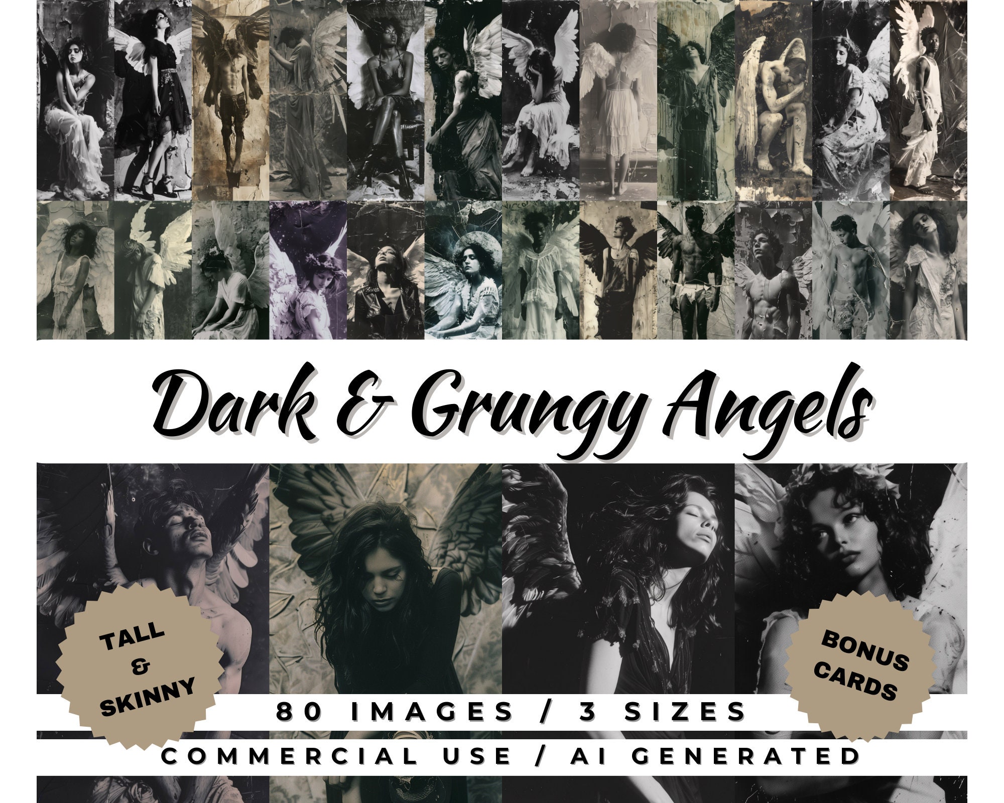 Dark Grungy Angels Tall Skinny / B&W Angel Junk Journal / Distressed Angels Scrapbook / 80 ...