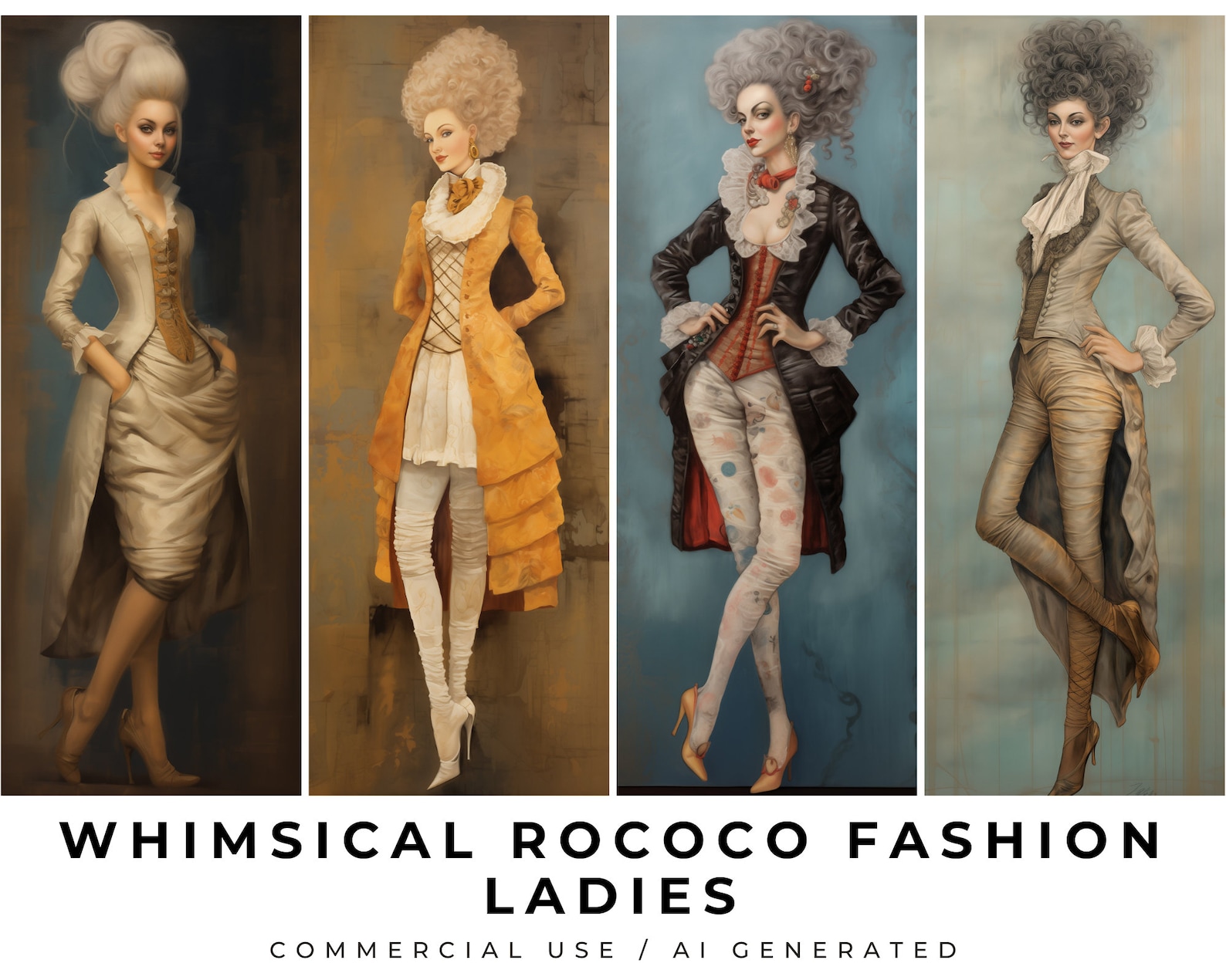 Rococo Fashion Women Printable, Whimsical Designs (commercial Use ...