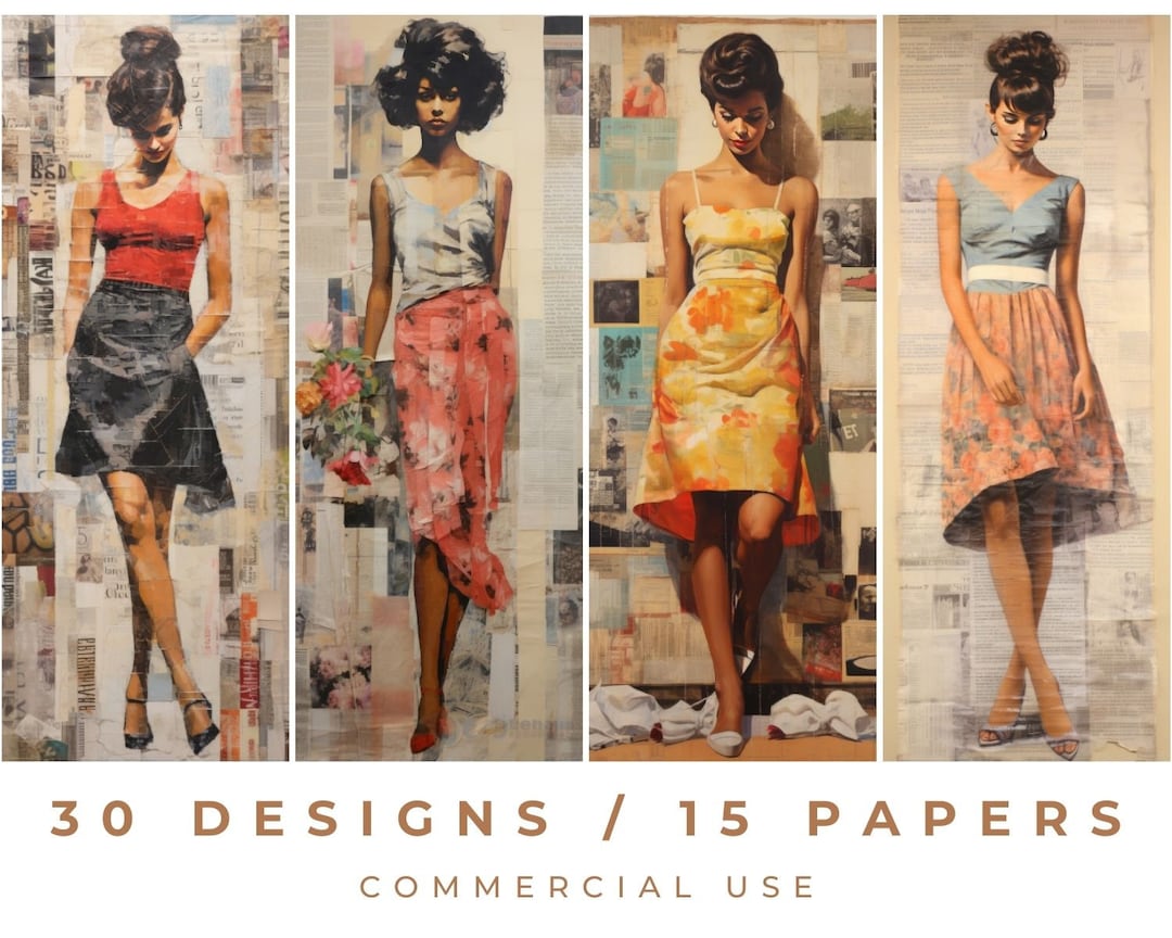 50s Women Newspaper Collage Print / Junk Journal Kit / Digital ...