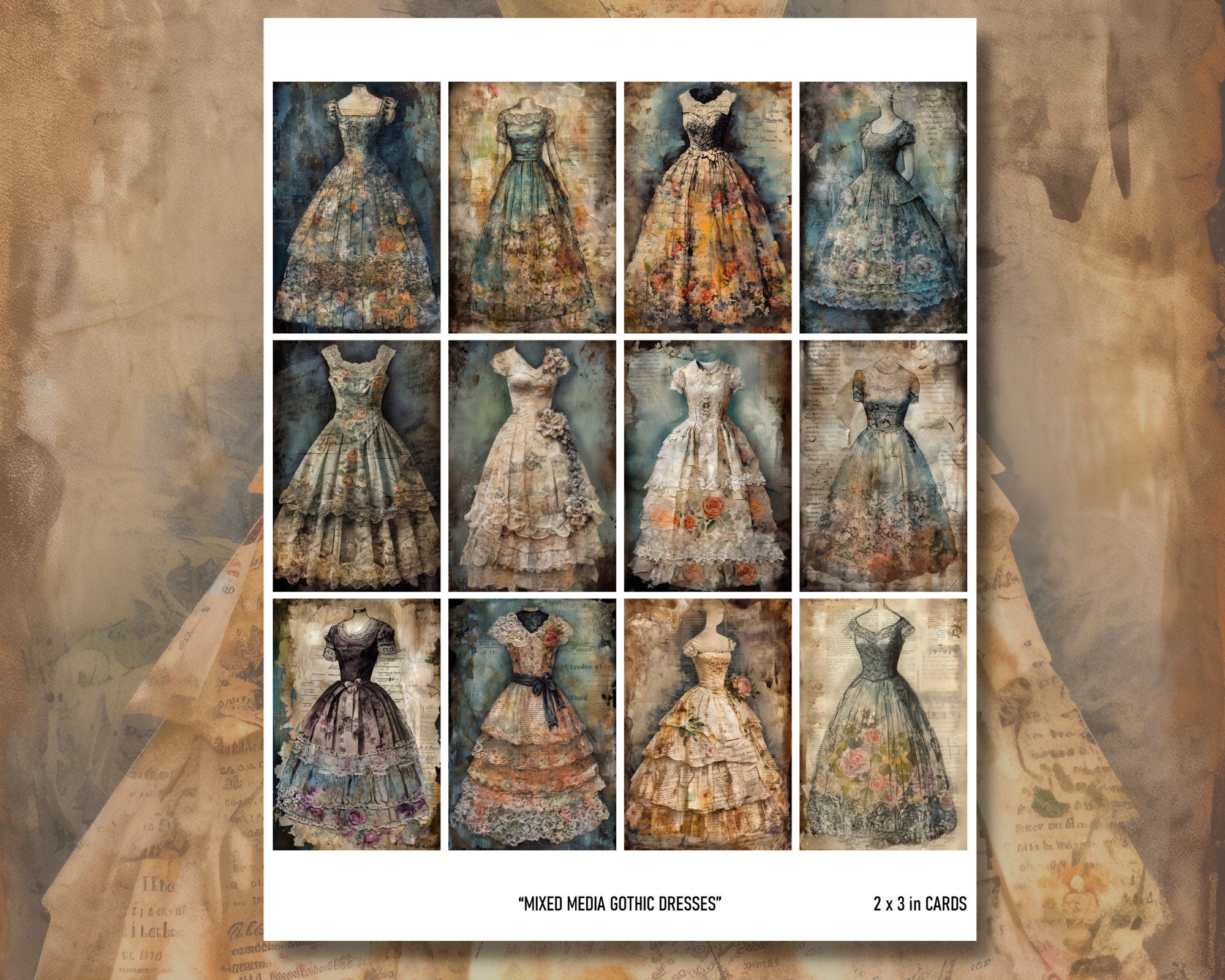 Vintage Gothic Dresses Half Papers Print / Mixed Media / Junk Journal ...