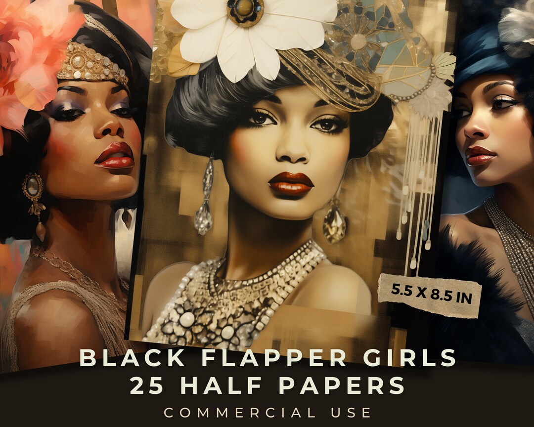 Roaring Twenties Black Flapper Girls / Mixed Media / Junk Journal Half ...