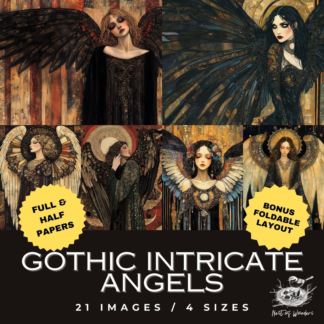 Gothic Angel Images: Dark Golden Printable Paper Pack (digital Download ...