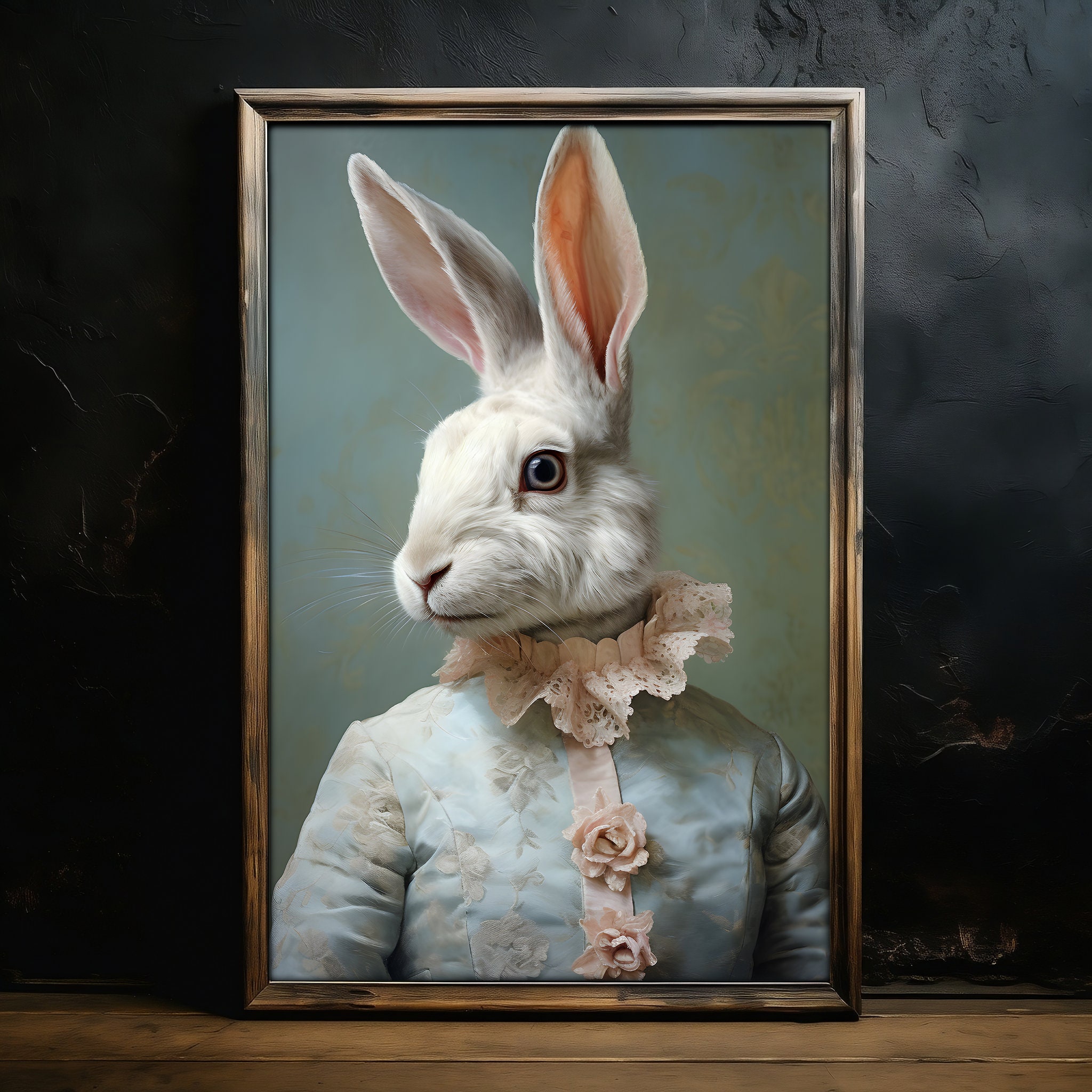 Rococo Bunny Lady / Vintage Animal Portrait / Vintage Poster / - Etsy