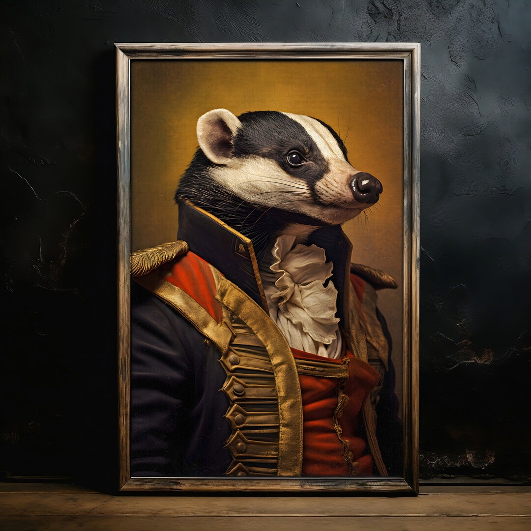 Renaissance Military Badger Painting / Fox Admiral Portrait / Vintage ...