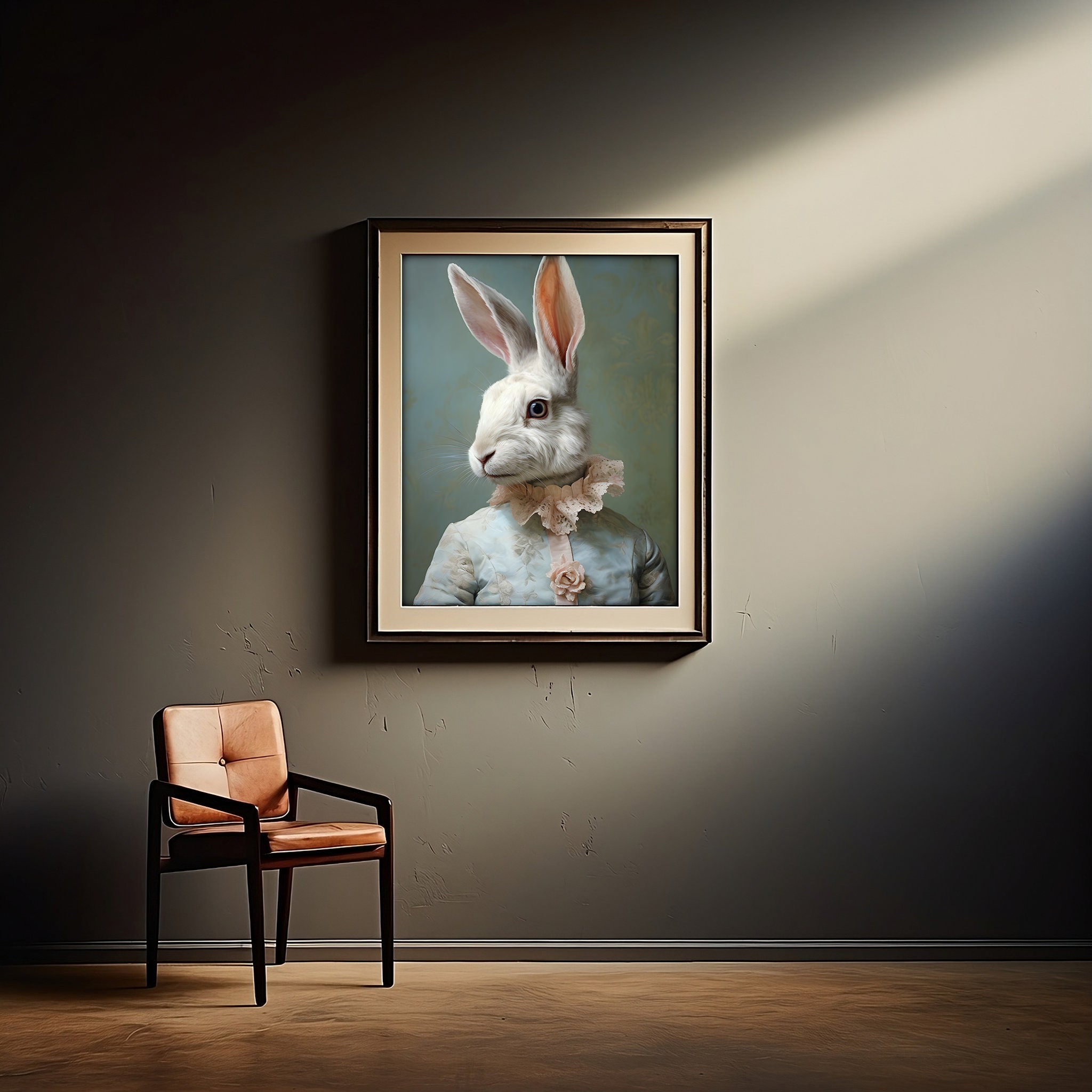 Rococo Bunny Lady / Vintage Animal Portrait / Vintage Poster / - Etsy