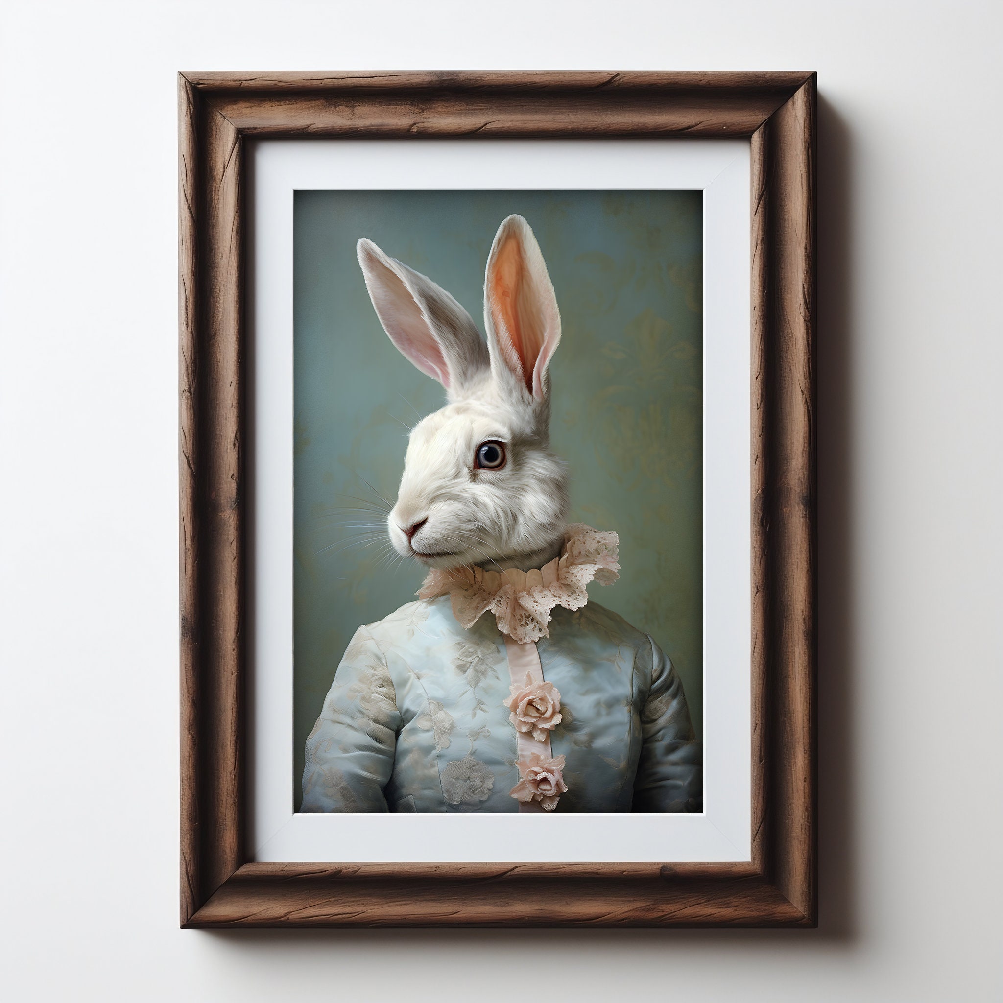 Rococo Bunny Lady / Vintage Animal Portrait / Vintage Poster / - Etsy