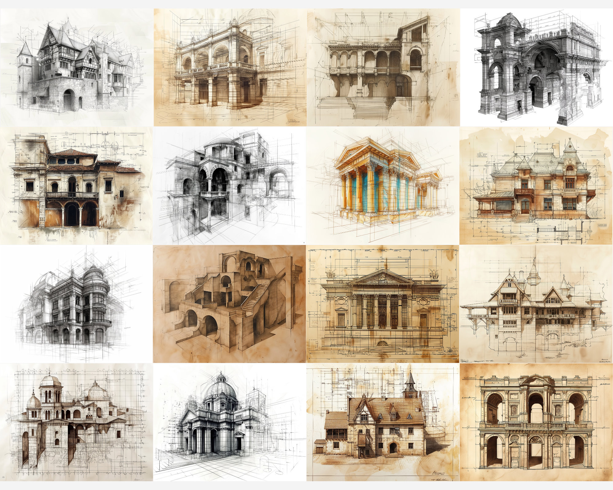 Old Architecture Sketches / Architectural Drawings / Historic Buildings ...