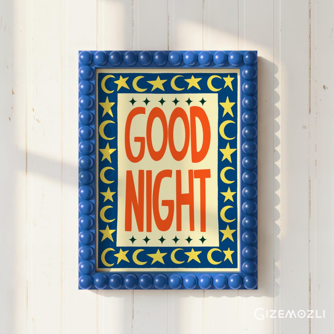 Good Night Printable Wall Art, Starry Bedroom Decor, Colorful Bedroom ...