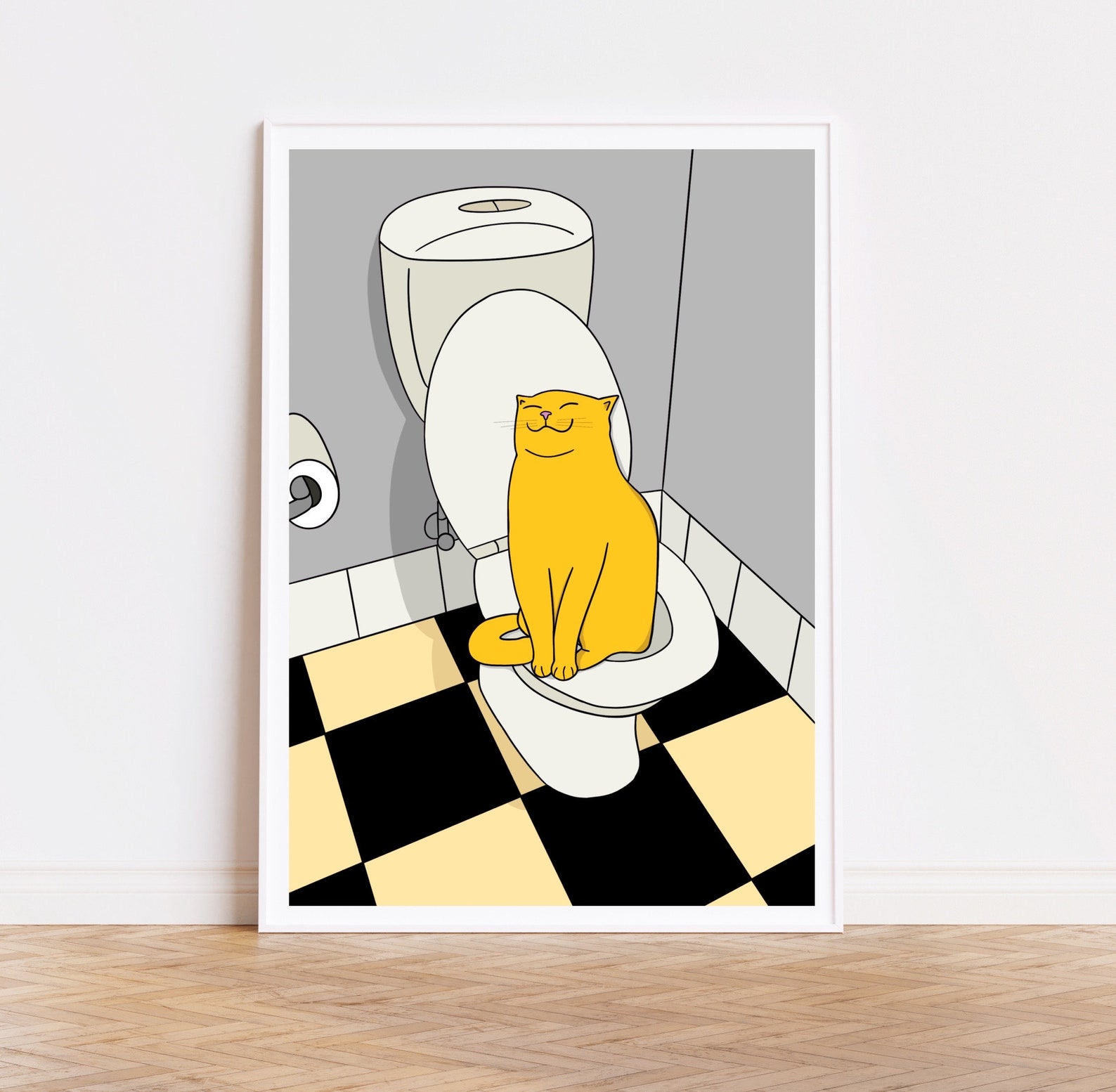 Cat in the Toilet Illustration - Cats Digital Poster - Cat Wall Art ...