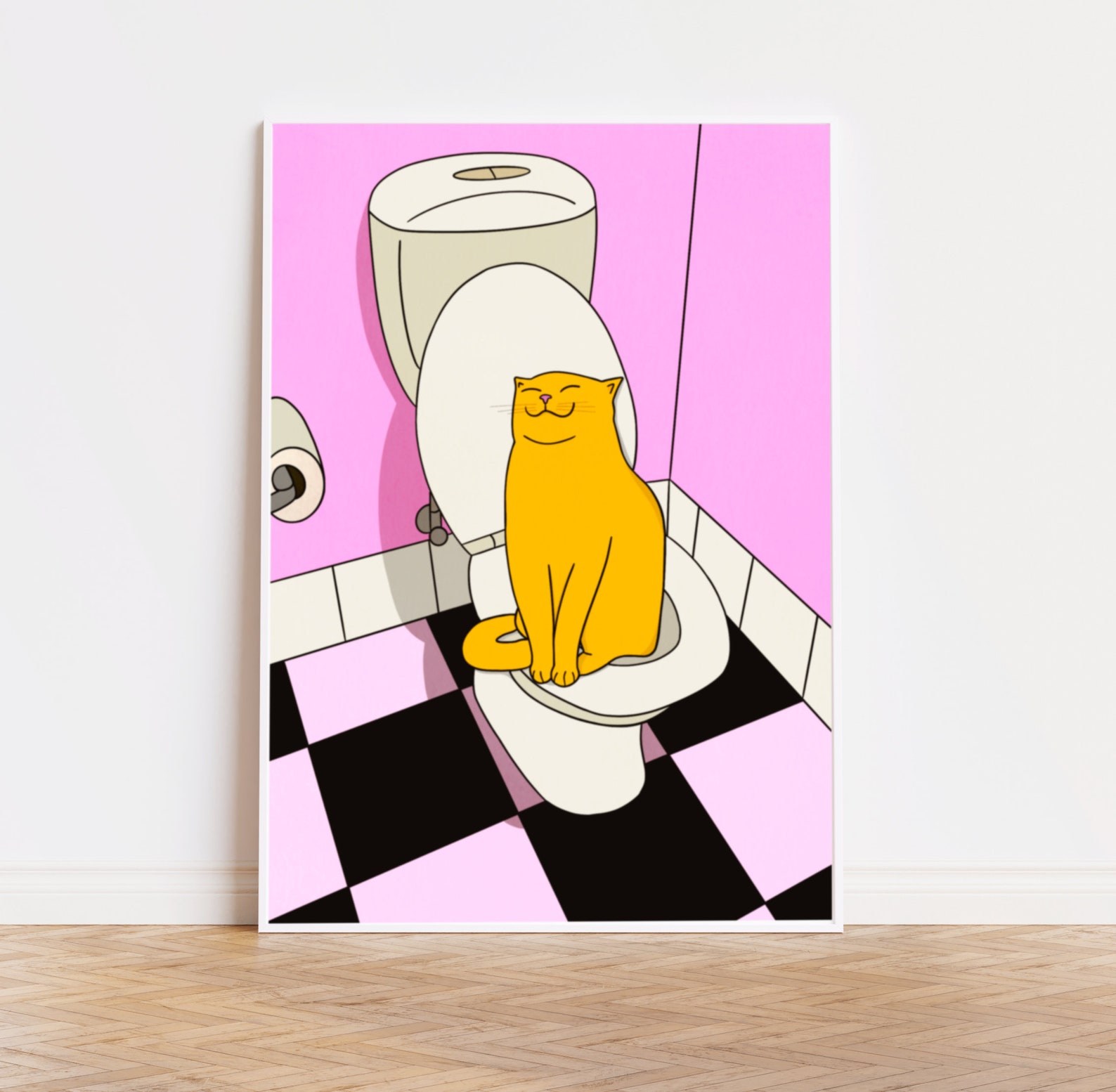 Cat in the Toilet Illustration Cats Digital Poster Cat Wall Art ...