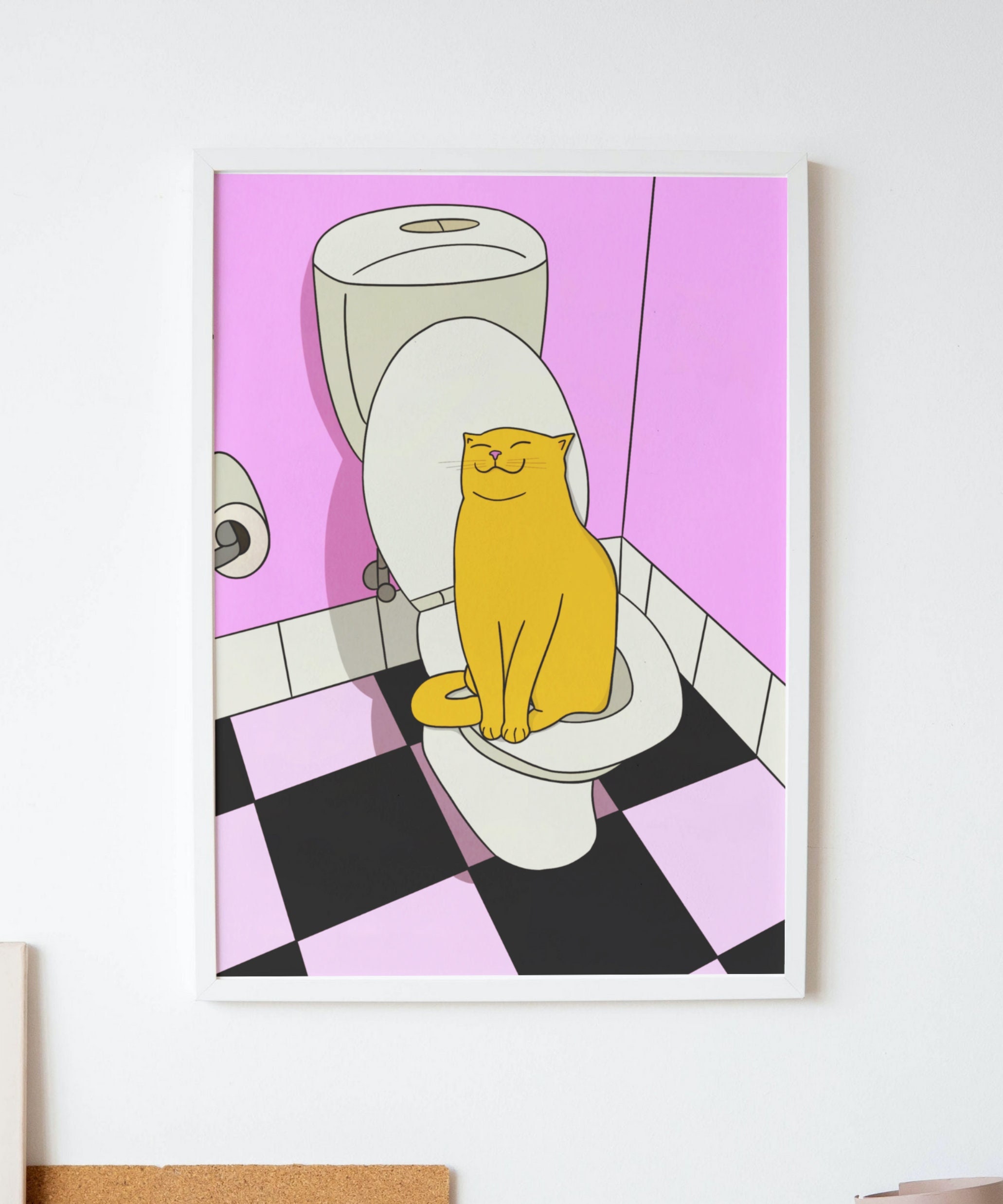Cat in the Toilet Illustration - Cats Digital Poster - Cat Wall Art ...