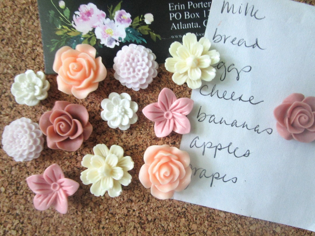 Push Pin Set, 12 Flower Thumbtacks, Peach, Pink and Neutral Office ...