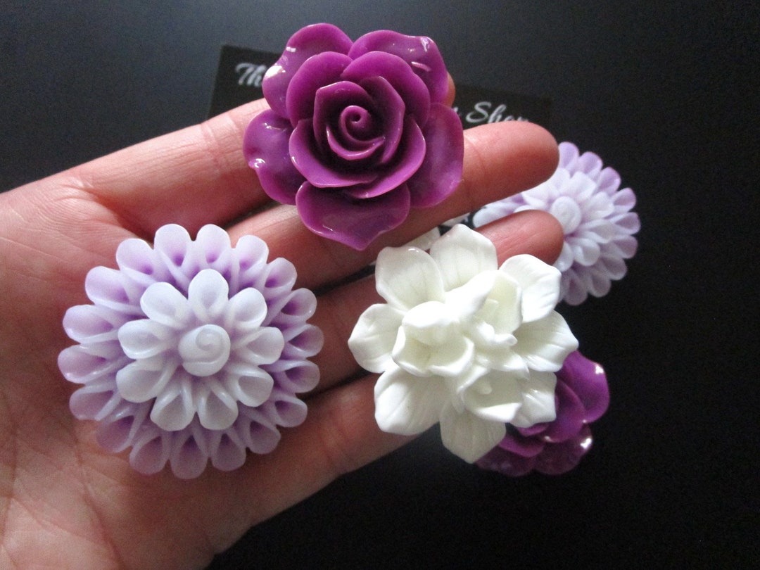 Large Flower Magnets, 6 Purple and White Magnets, Fridge Magnet, Office ...