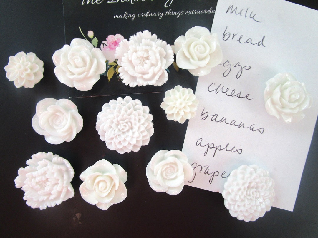 White Magnet Set, 12 Fridge Magnets, Decorative Magnets, Flower Magnets ...